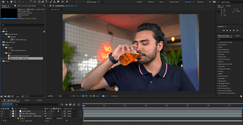 Removing Unwanted Elements – Content Aware Fill — After Effects